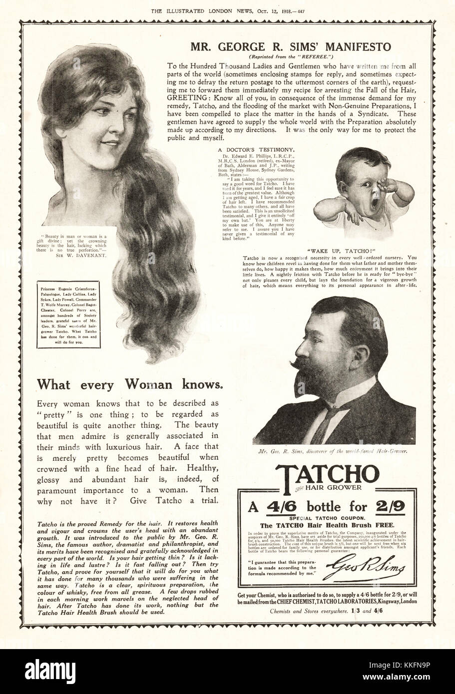 1918 UK Magazine Tatcho Hair Grower Advert Stock Photo - Alamy
