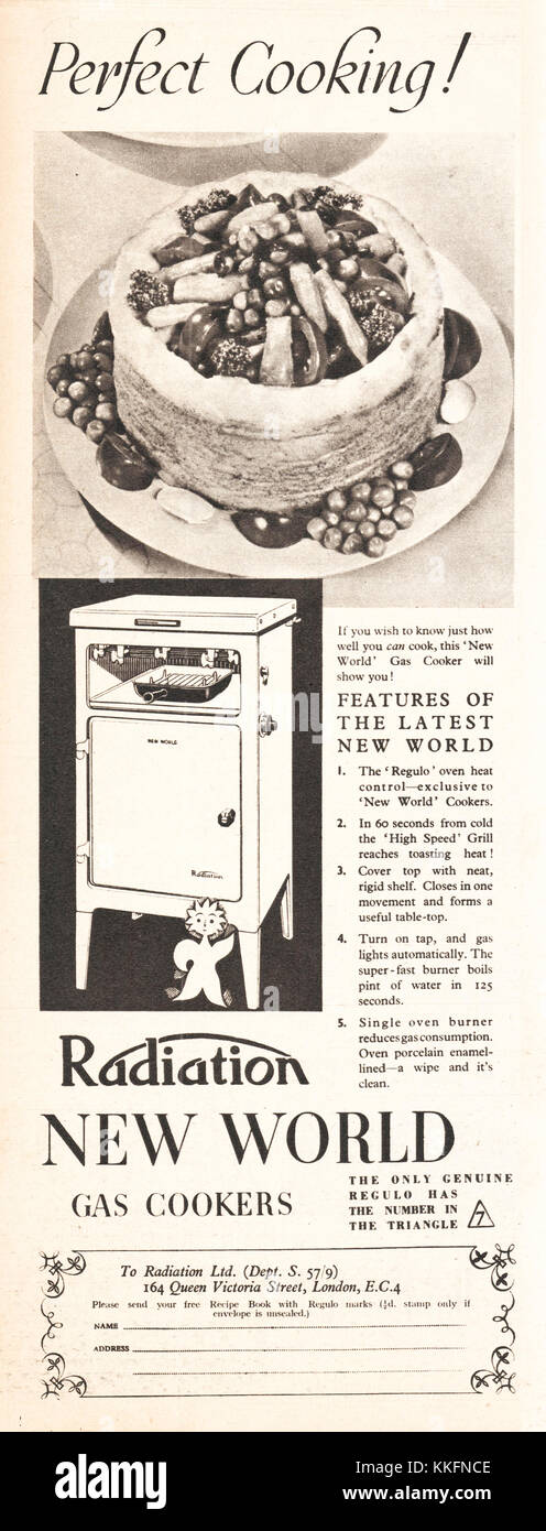 1939 UK Magazine Radiation Gas Cookers Advert Stock Photo - Alamy