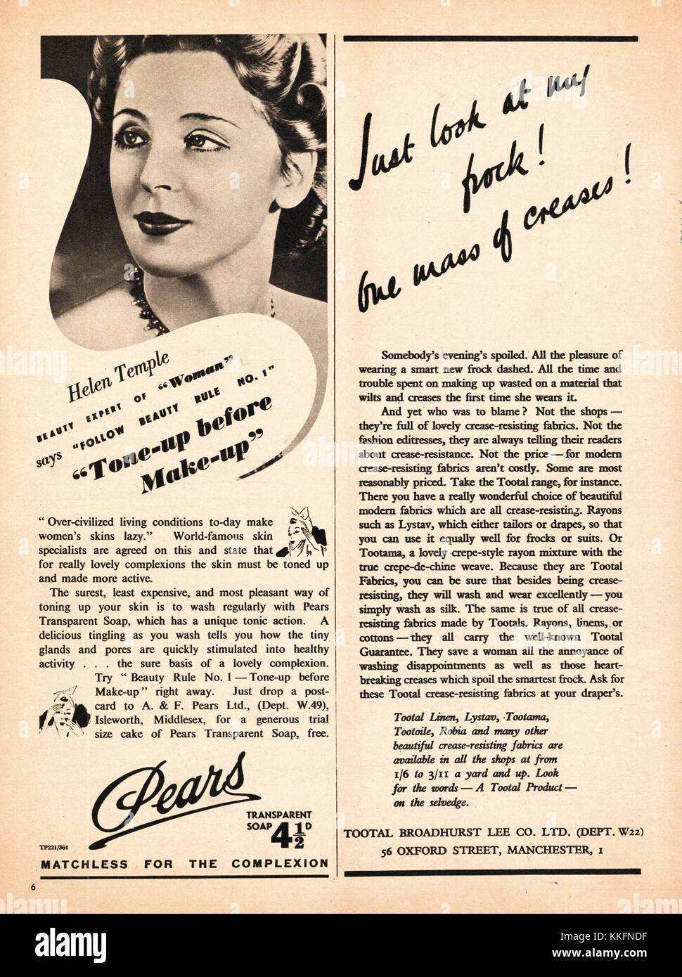 1939 UK Magazine Pears Soap Advert Stock Photo - Alamy