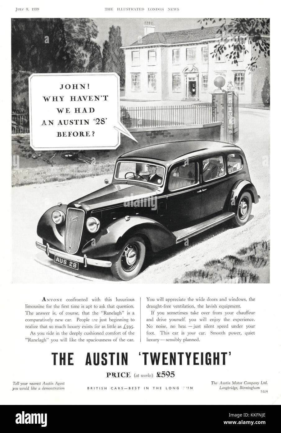 1939 UK Magazine Austin 'Twenty Eight' Car Advert Stock Photo - Alamy