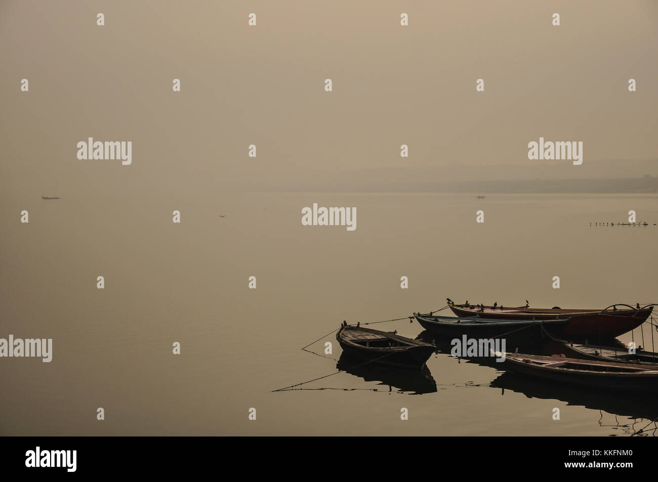 Boats floating on the river Ganges, Varanasi, India Stock Photo - Alamy