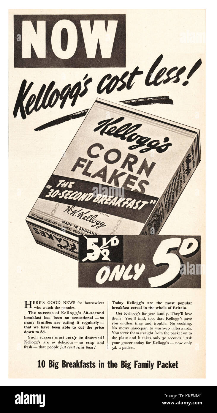 1939 UK Magazine Kellogs Cornflakes Advert Stock Photo - Alamy