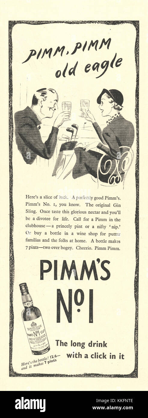 1939 UK Magazine Pimm's No. 1 Drink Advert Stock Photo - Alamy