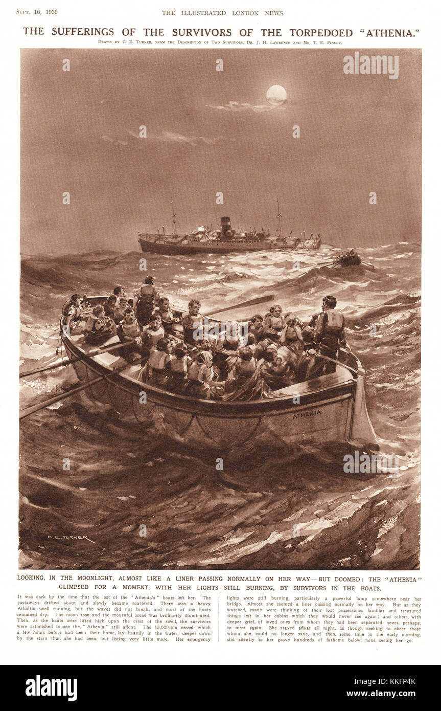1939 Illustrated London News Sinking of the SS Athenia Stock Photo - Alamy