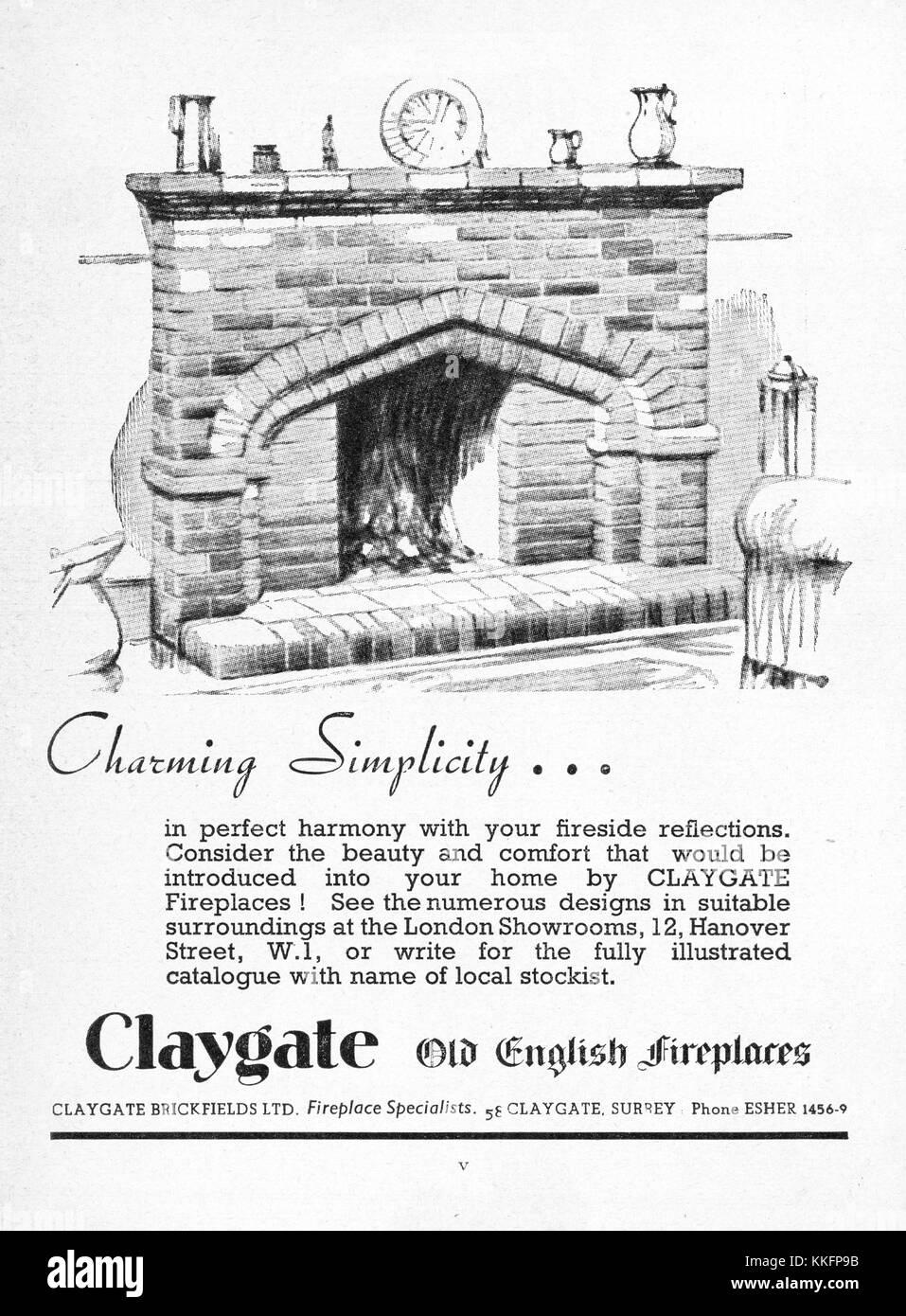 1939 UK Magazine Claygate Fireplaces Advert Stock Photo - Alamy