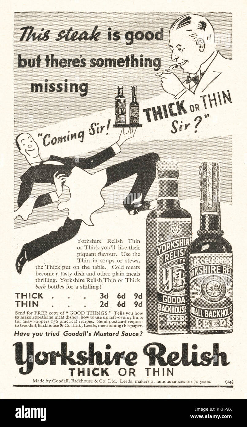 1939 UK Magazine Yorkshire Relish Advert Stock Photo - Alamy
