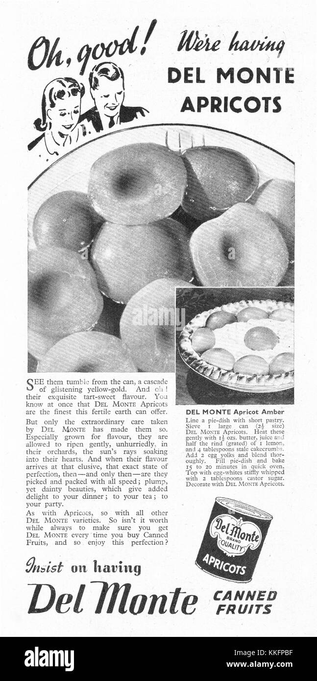 1939 UK Magazine Del Monte Apricots Advert Stock Photo - Alamy