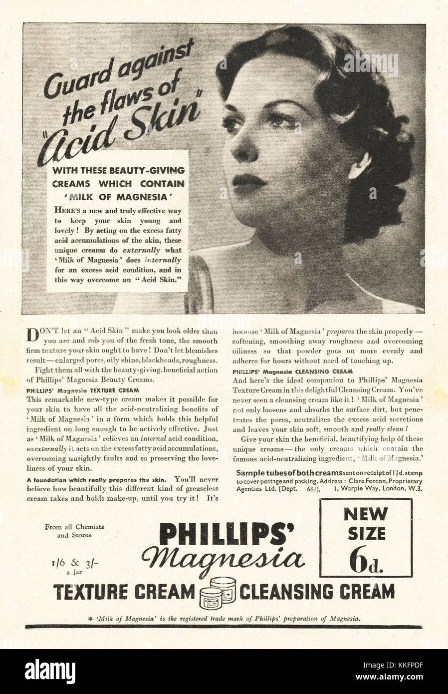 1939 UK Magazine Phillip's Magnesia Skin Cream Advert Stock Photo - Alamy