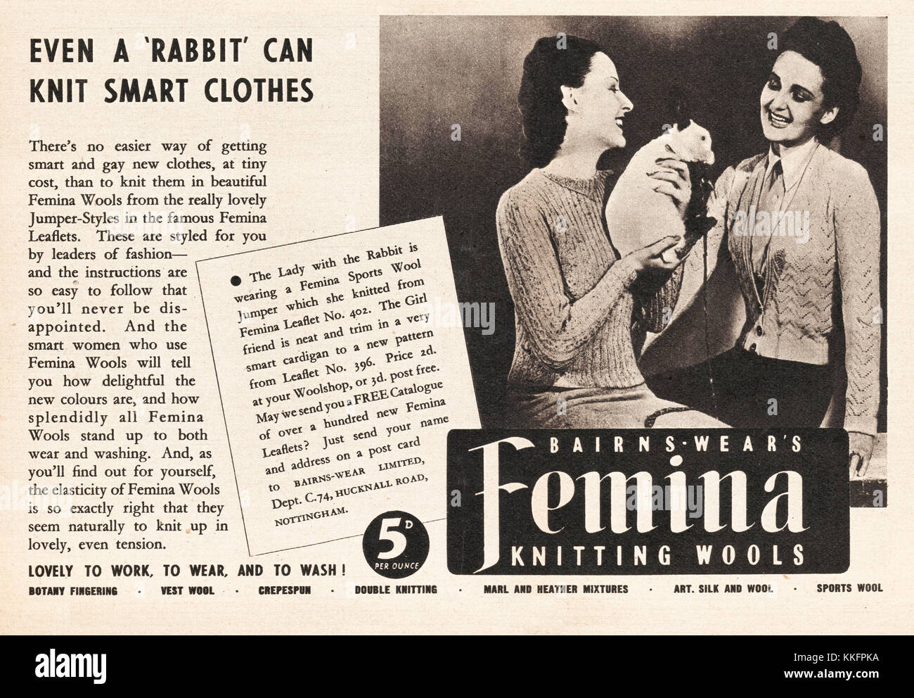 1939 UK Magazine Femina Knitting Wool Advert Stock Photo - Alamy