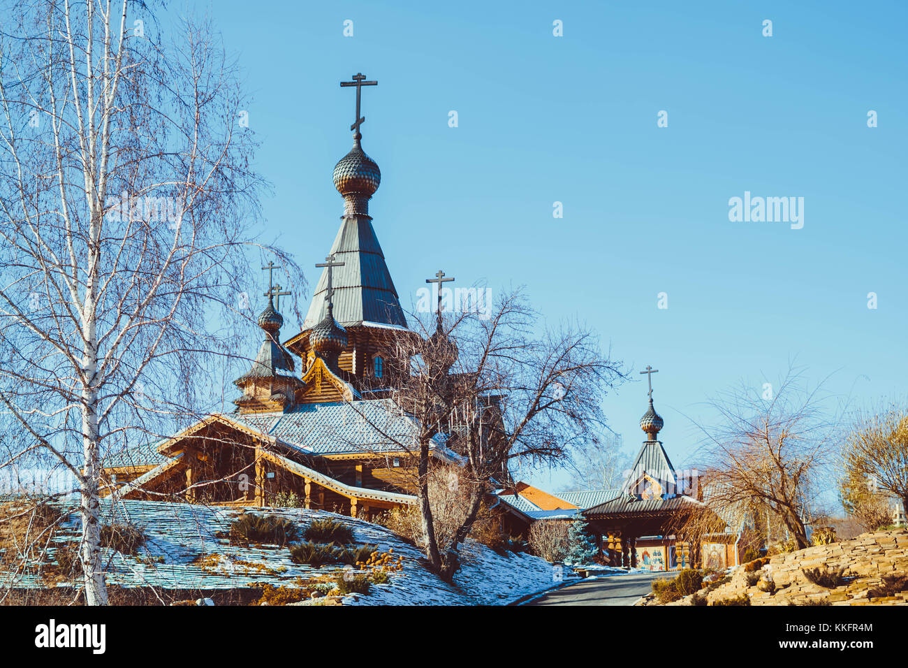 beautiful wooden Church on a winter day Stock Photo - Alamy