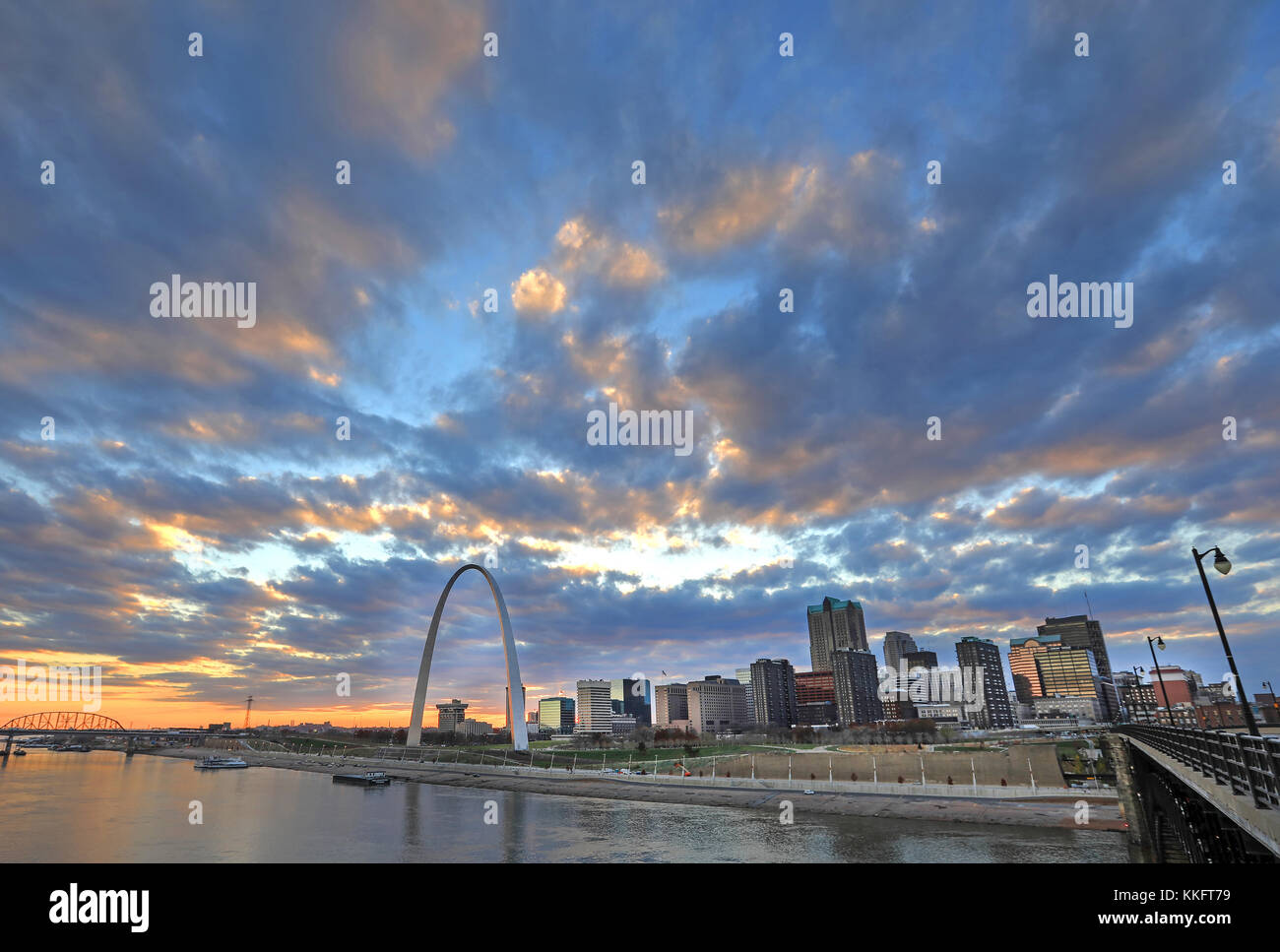 St. Louis, Missouri Skyline and the Gateway Arch from Eads Bridge Stock ...