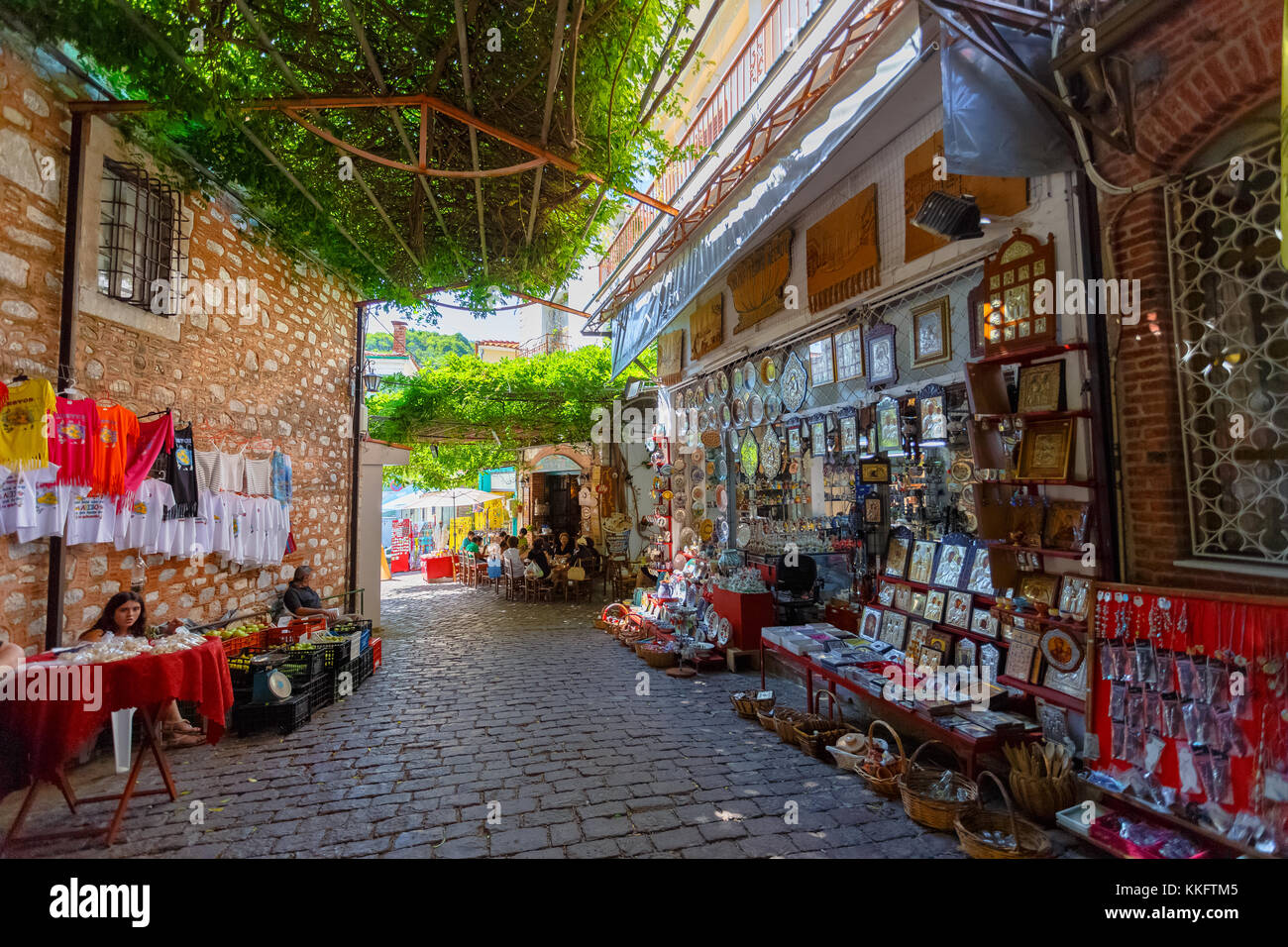 Traditional art in Agiasos market. Agiasos is located at the southern ...