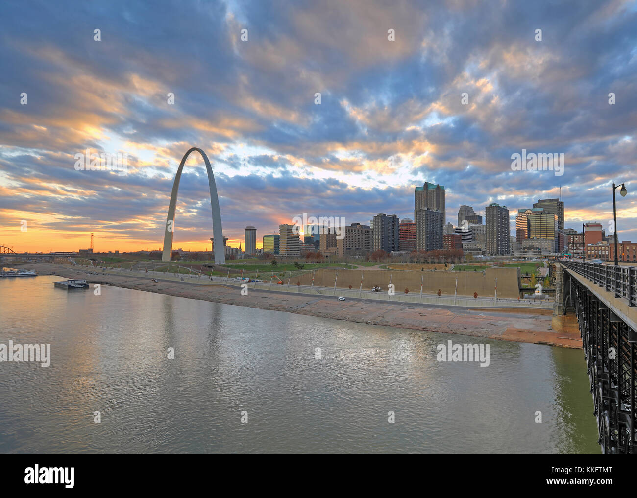 St. Louis, Missouri Skyline and the Gateway Arch from Eads Bridge Stock ...