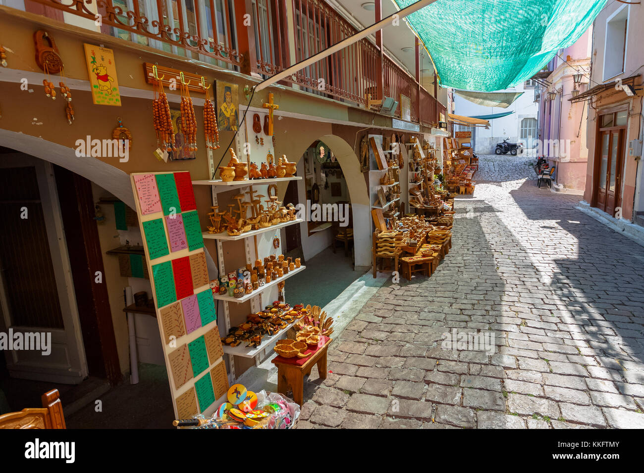 Traditional art in Agiasos market. Agiasos is located at the southern ...