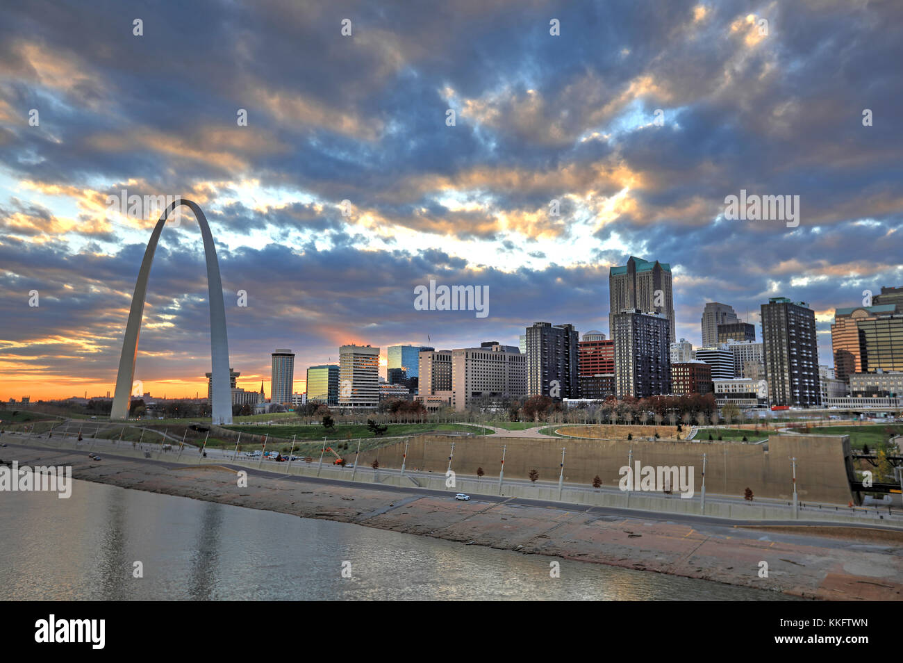 St. Louis, Missouri Skyline and the Gateway Arch from Eads Bridge Stock ...