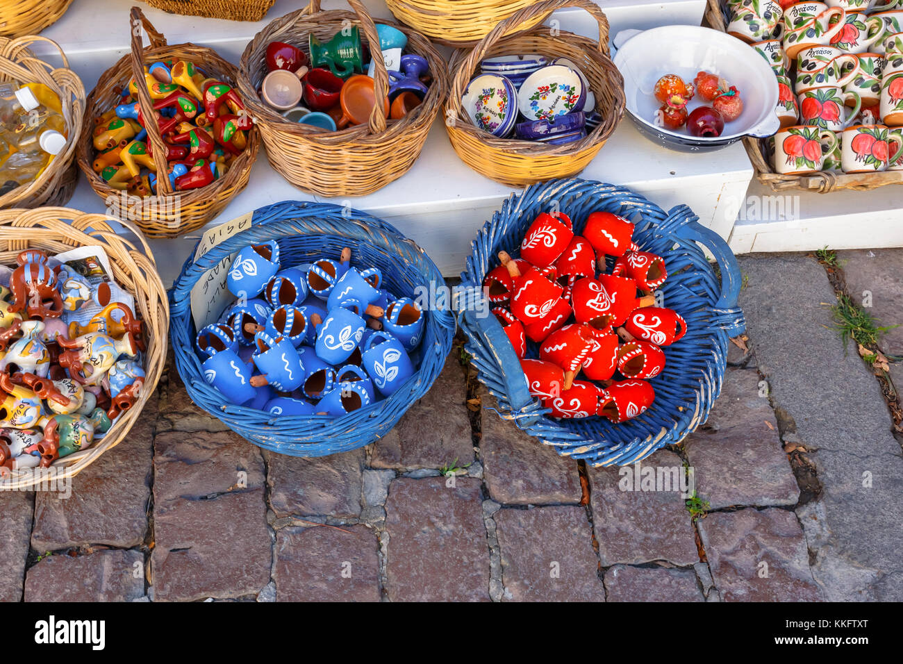 Traditional art in Agiasos market. Agiasos is located at the southern ...