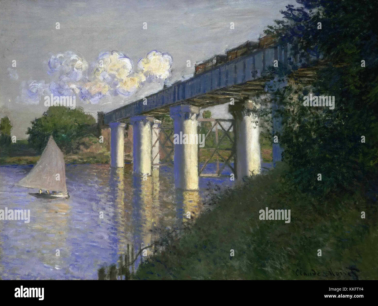 Claude Monet Bridge with a yacht painting Stock Photo - Alamy