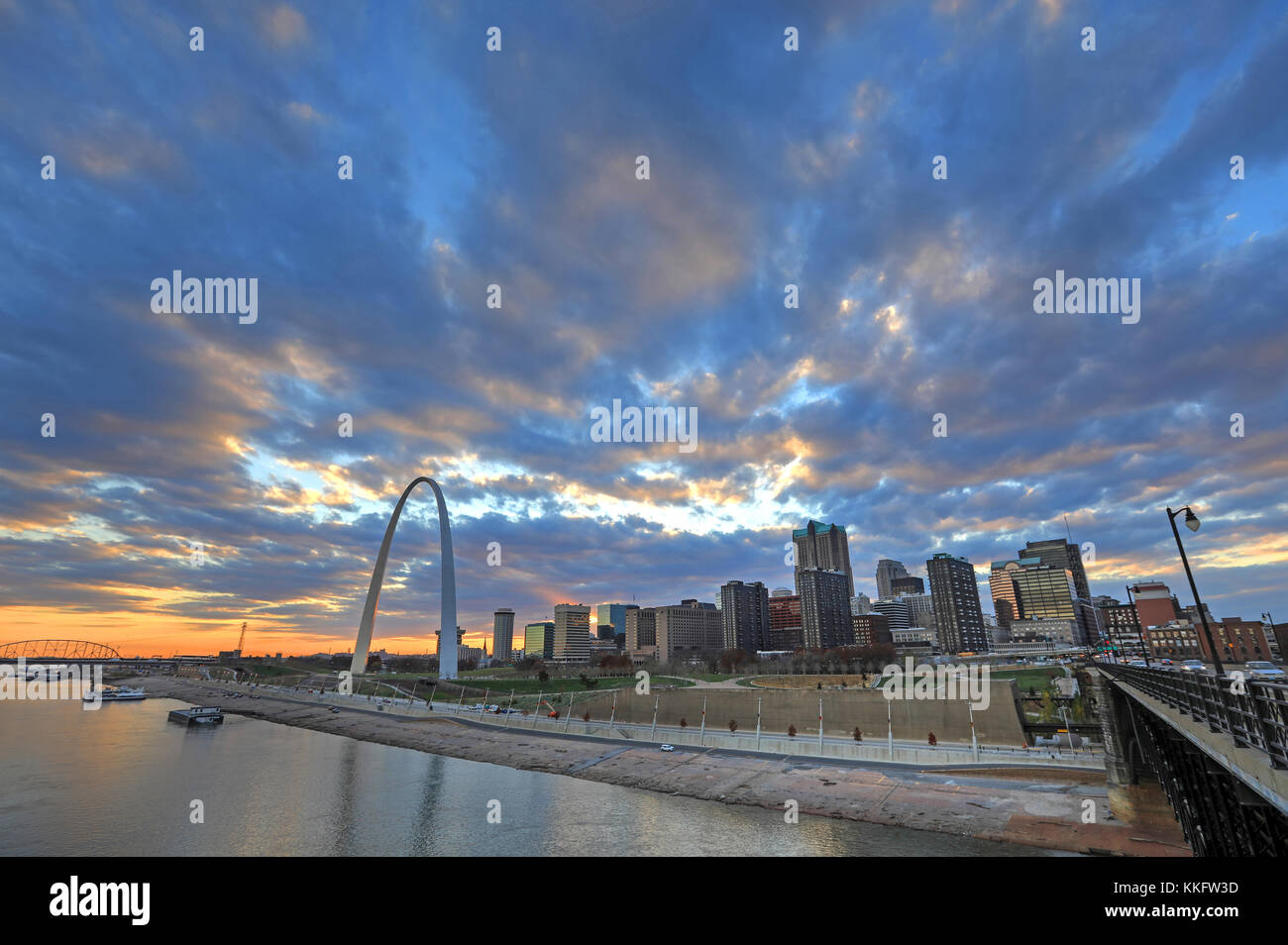 St. Louis, Missouri Skyline and the Gateway Arch from Eads Bridge Stock ...