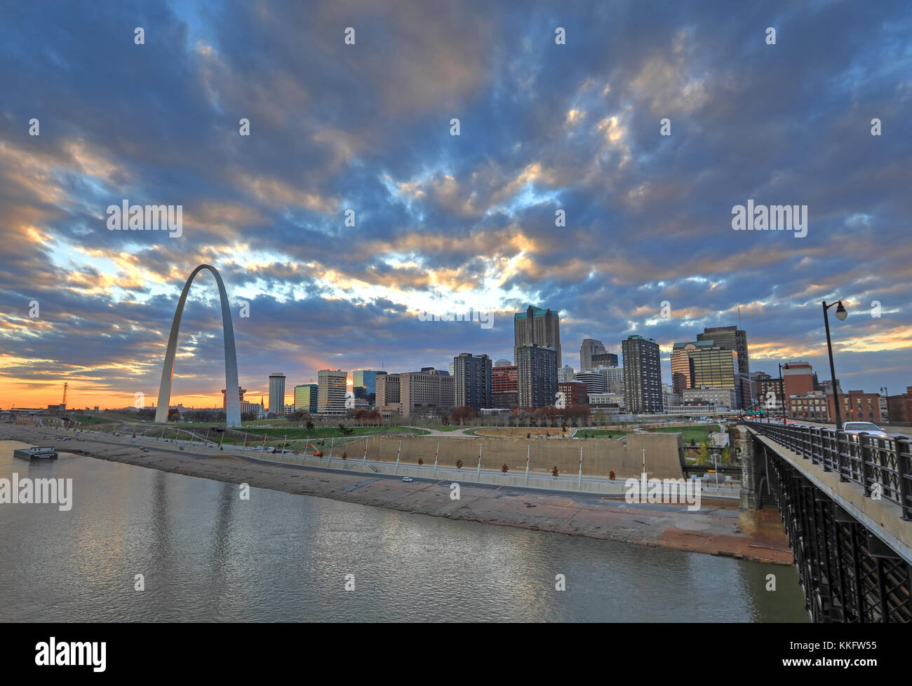St. Louis, Missouri Skyline and the Gateway Arch from Eads Bridge Stock ...