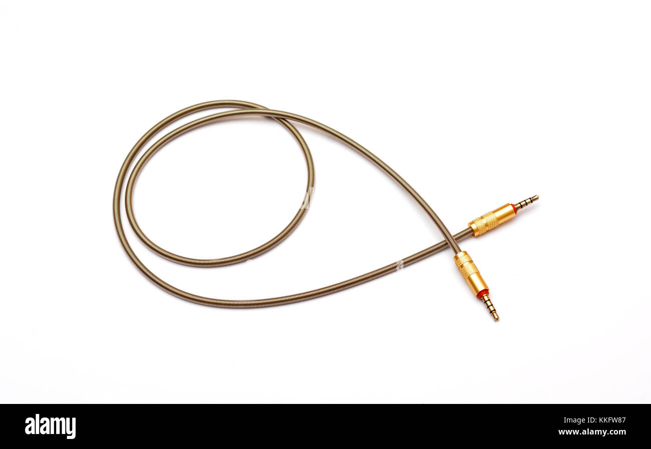Sound Jack Golden Color Cable on white background Stock Photo - Alamy