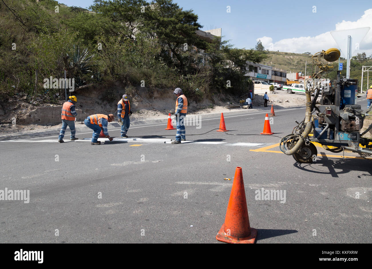 Ecuador roadworks, between Quito and Ibarra, northern Ecuador, South ...