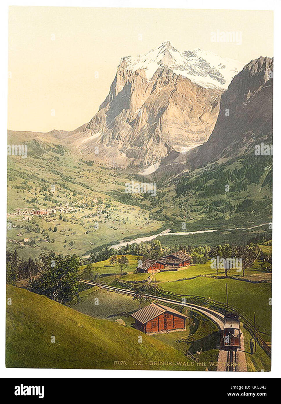 A beautiful vintage landscape with a mountain range Stock Photo - Alamy