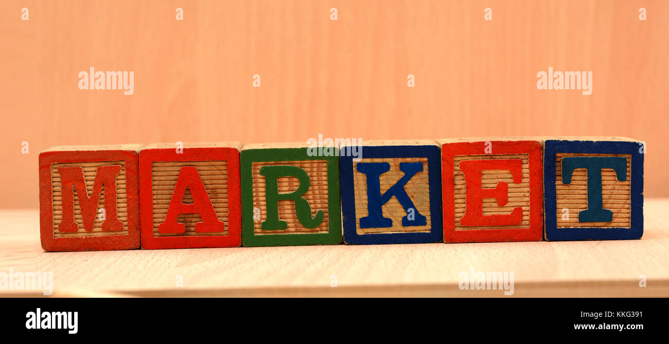 Market Words on Wood blocks - marketing concept Stock Photo - Alamy