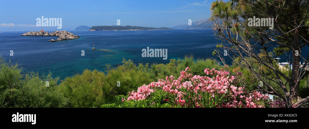 Summer view over Lapad Bay beach, Lapad town, Dubrovnik, Dalmatian ...