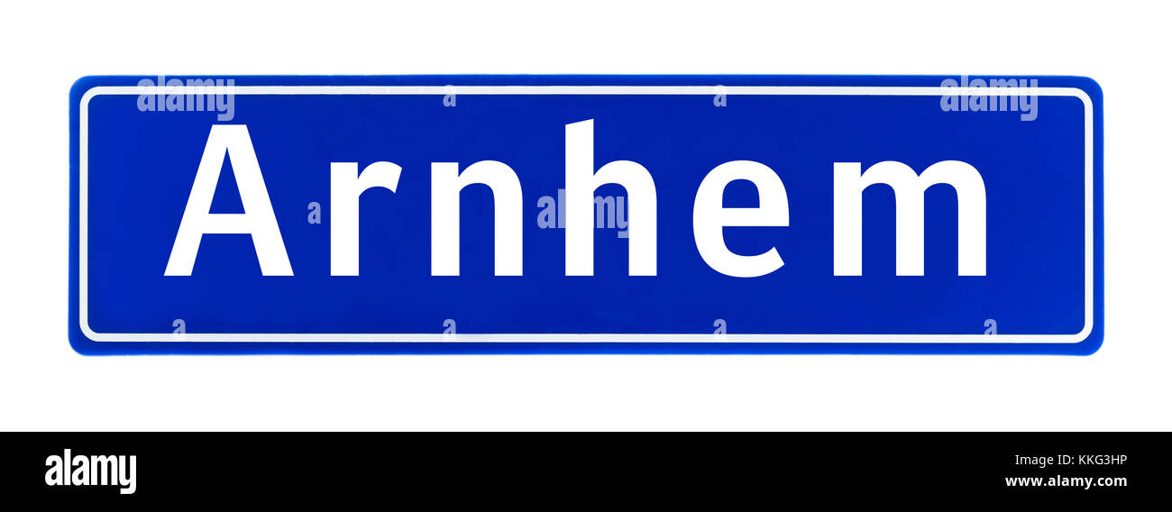 City limit sign of Arnhem, The Netherlands isolated on a white ...