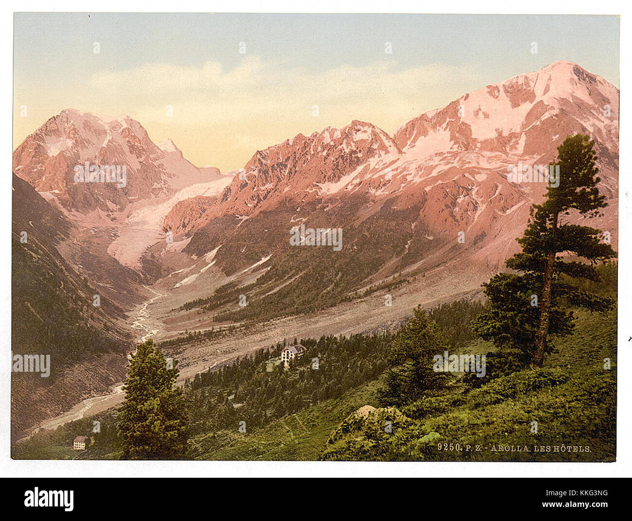 A beautiful vintage landscape with a mountain range Stock Photo - Alamy