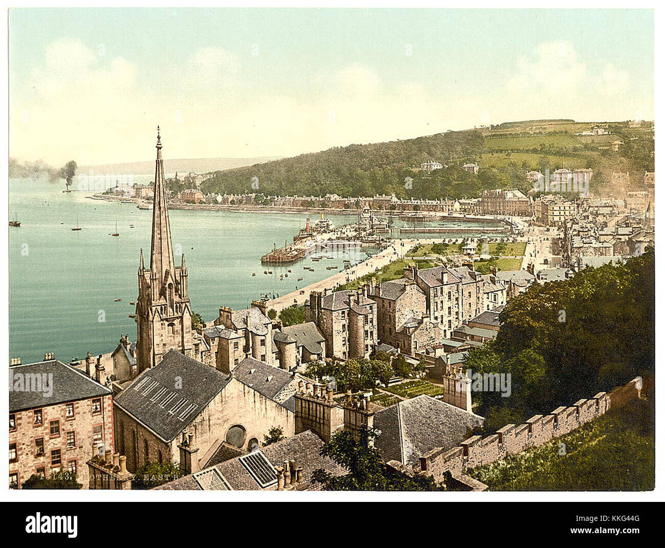 vintage European town or village scene colourized from black and white ...