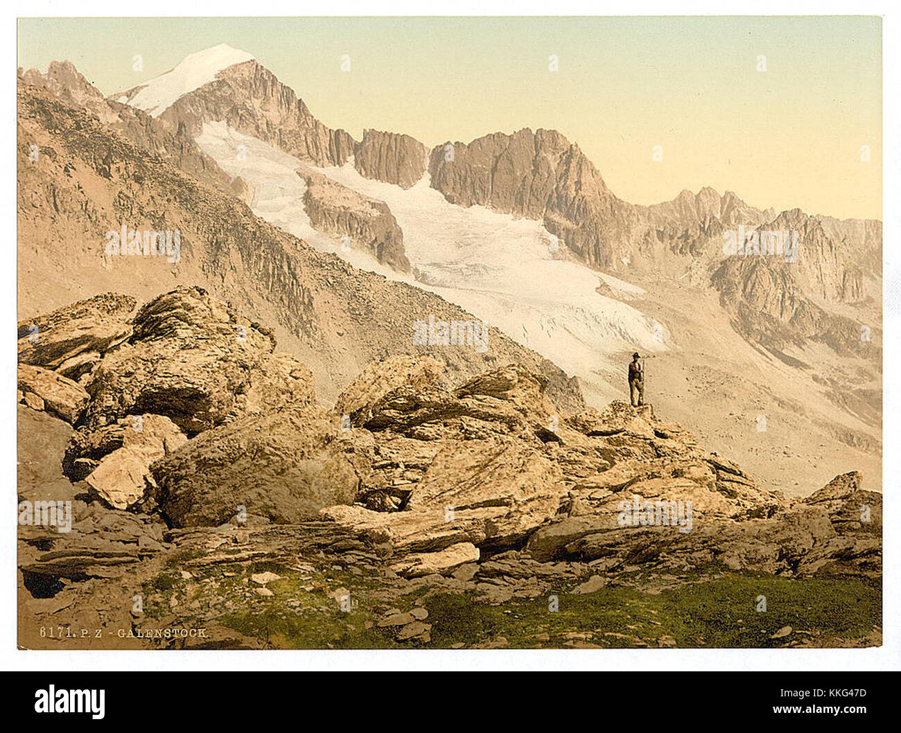 A beautiful vintage landscape with a mountain range Stock Photo - Alamy