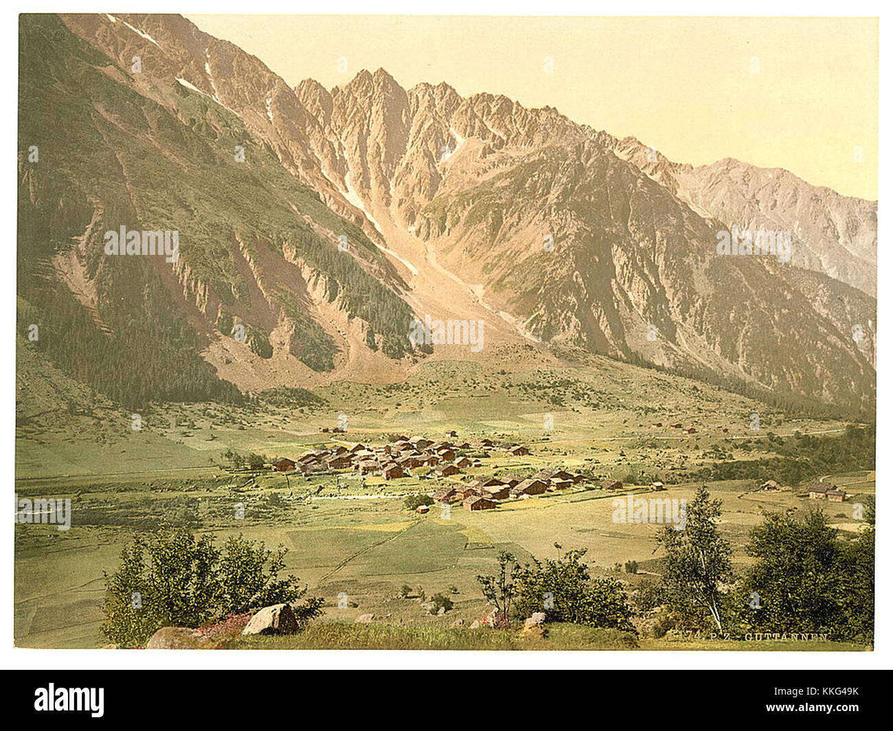 A beautiful vintage landscape with a mountain range Stock Photo - Alamy