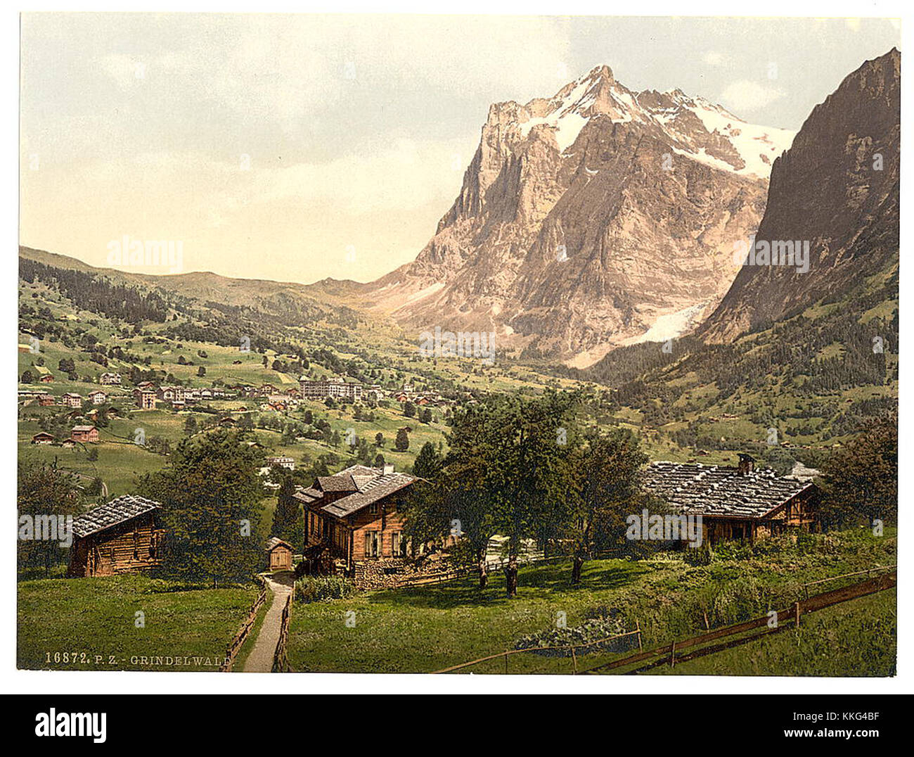 A beautiful vintage landscape with a mountain range Stock Photo - Alamy