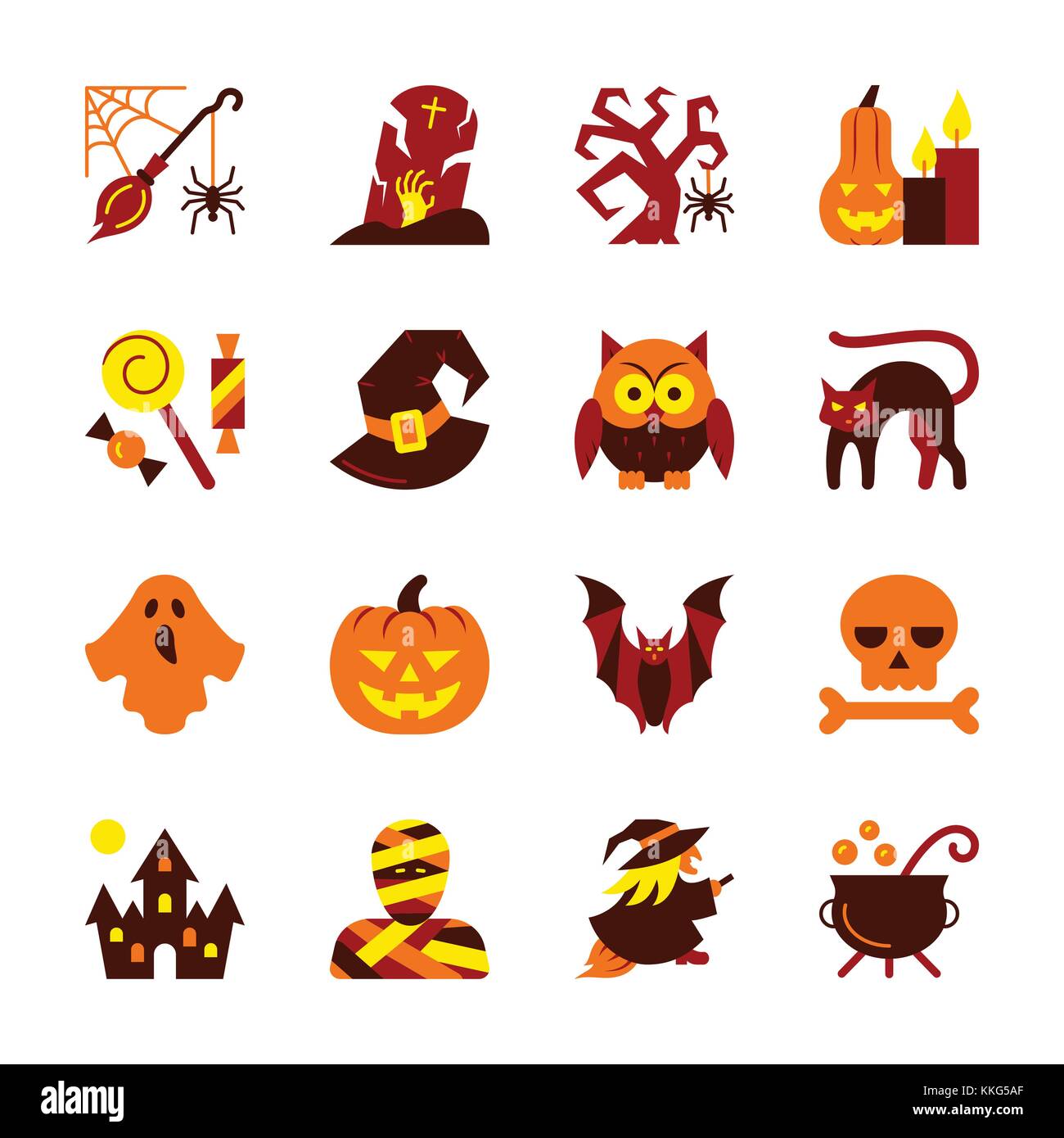 Halloween icon set. Flat design symbol collection Stock Vector Image ...