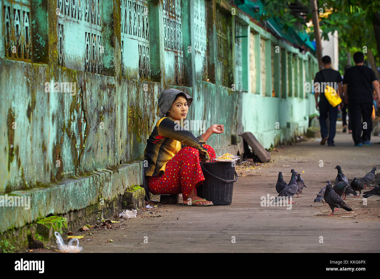 Yangon, Myanmar - 21 October, 2017: Burmese street vendor selling ...