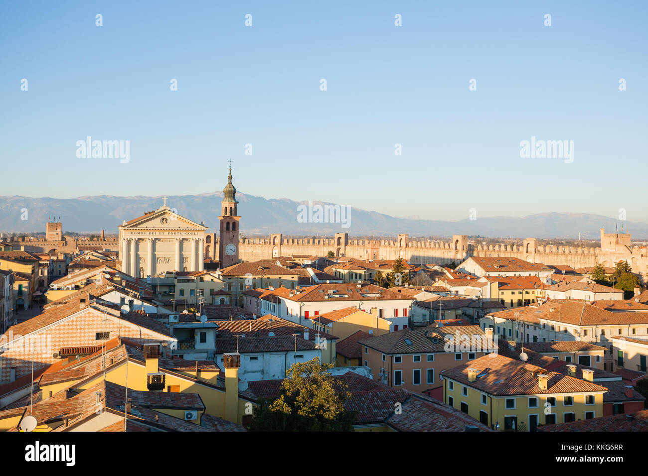 View of Cittadella, medieval walled city in Italy. Italian fortificated ...