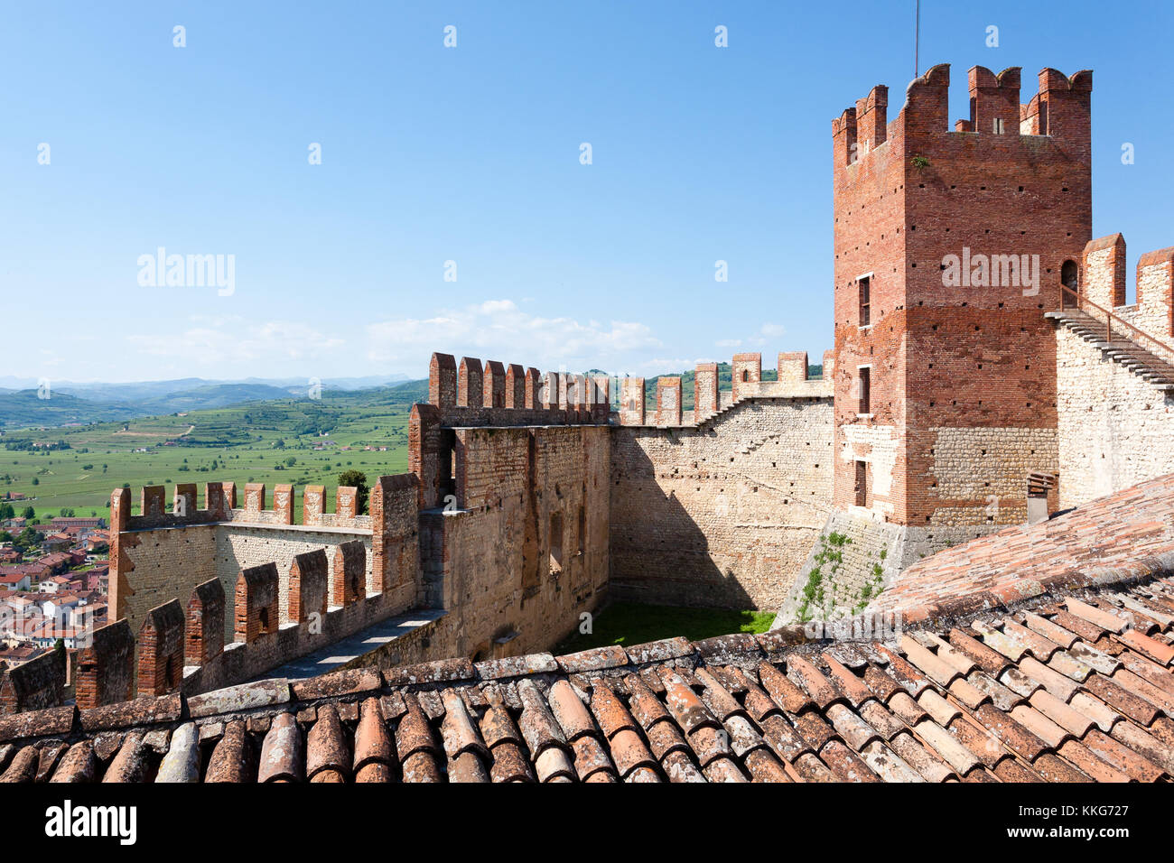Aerial view of Soave, medieval walled city in Italy. Famous wine area ...