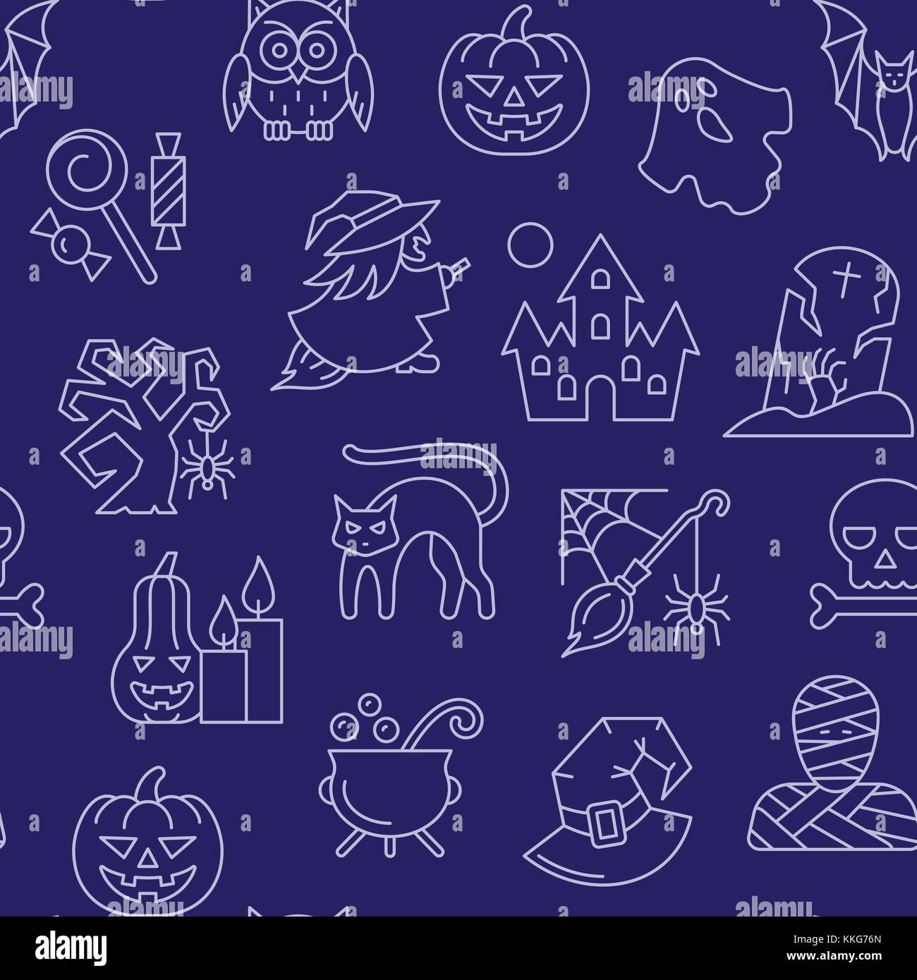 Halloween seamless white line pattern. Vector illustration. Scary night ...
