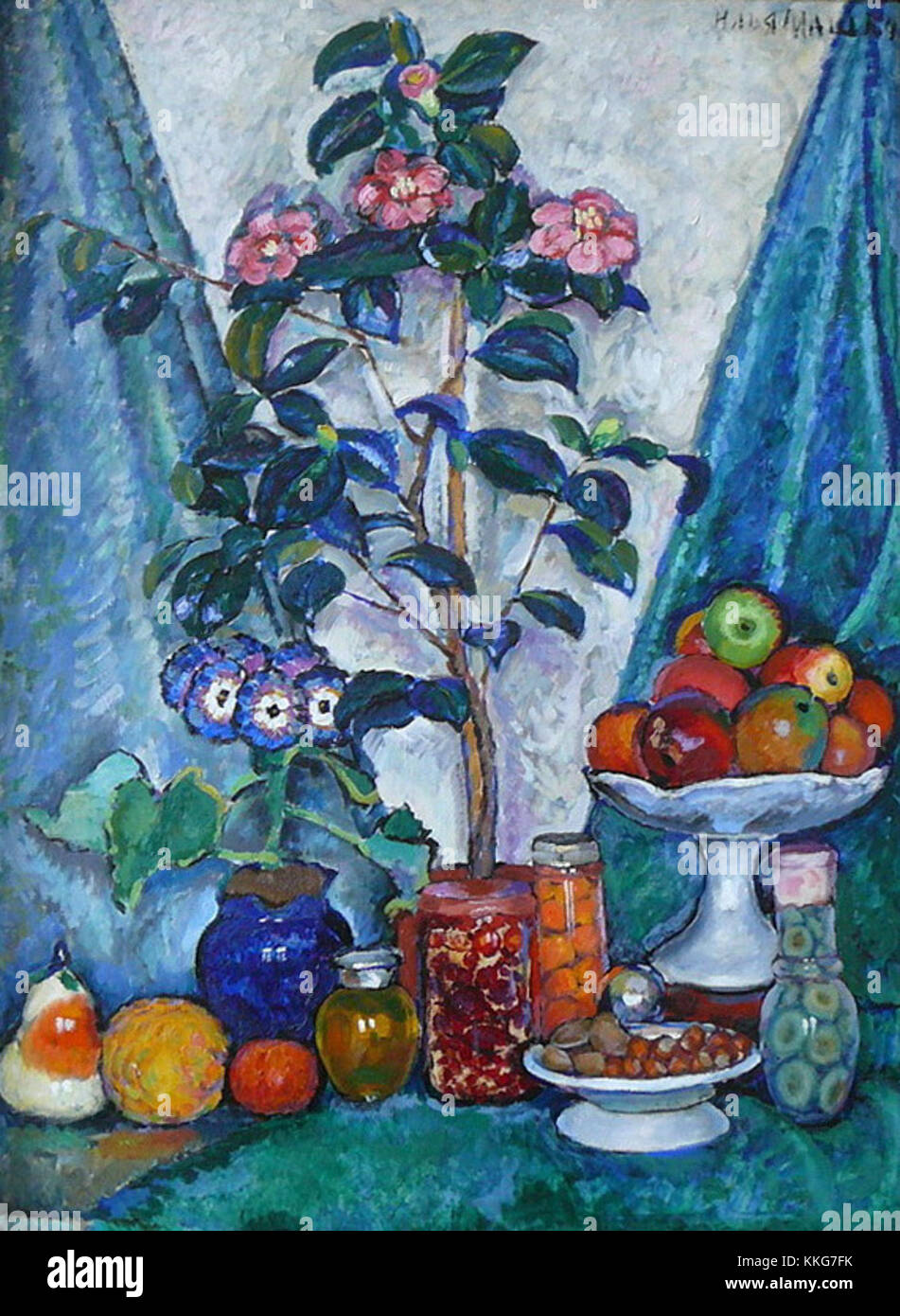In this 1915 still life by Ilya Mashkov, camellias are depicted in ...