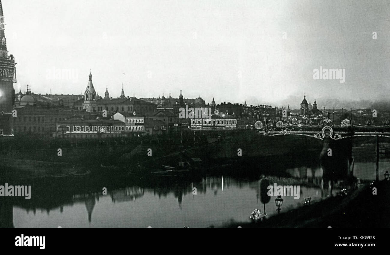 Photograph of Moskvoretsky Bridge in Moscow, illuminated for the 1896 ...