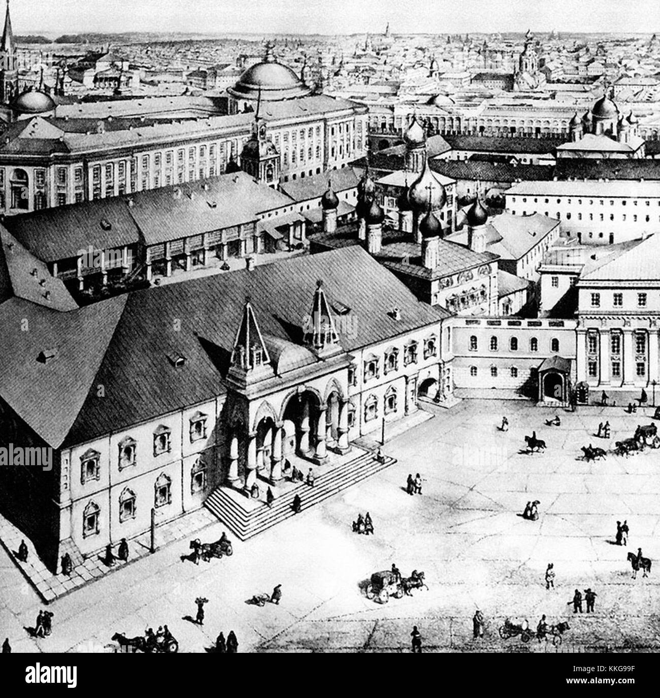 This 19th-century etching depicts the Chudov Monastery in Moscow ...