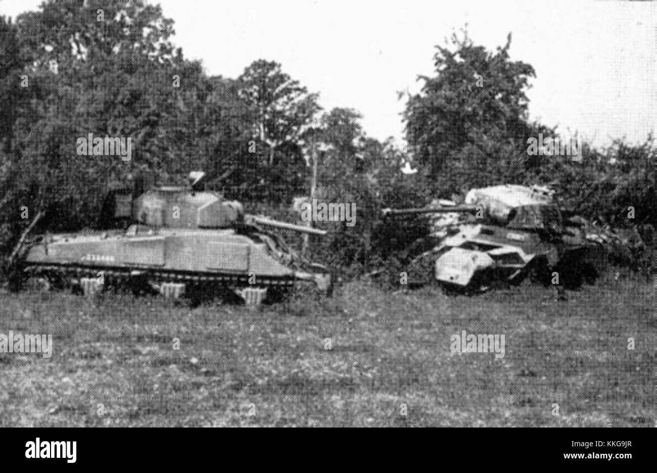 Photograph of tanks positioned on Mont Ormel, Normandy, highlighting ...