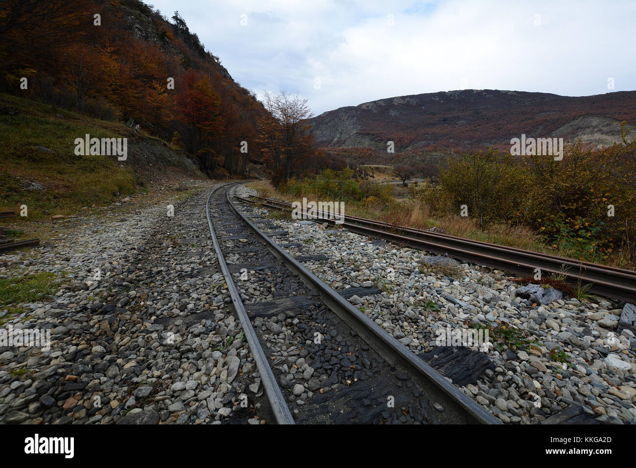 Line of railroad in the mountain Stock Photo - Alamy