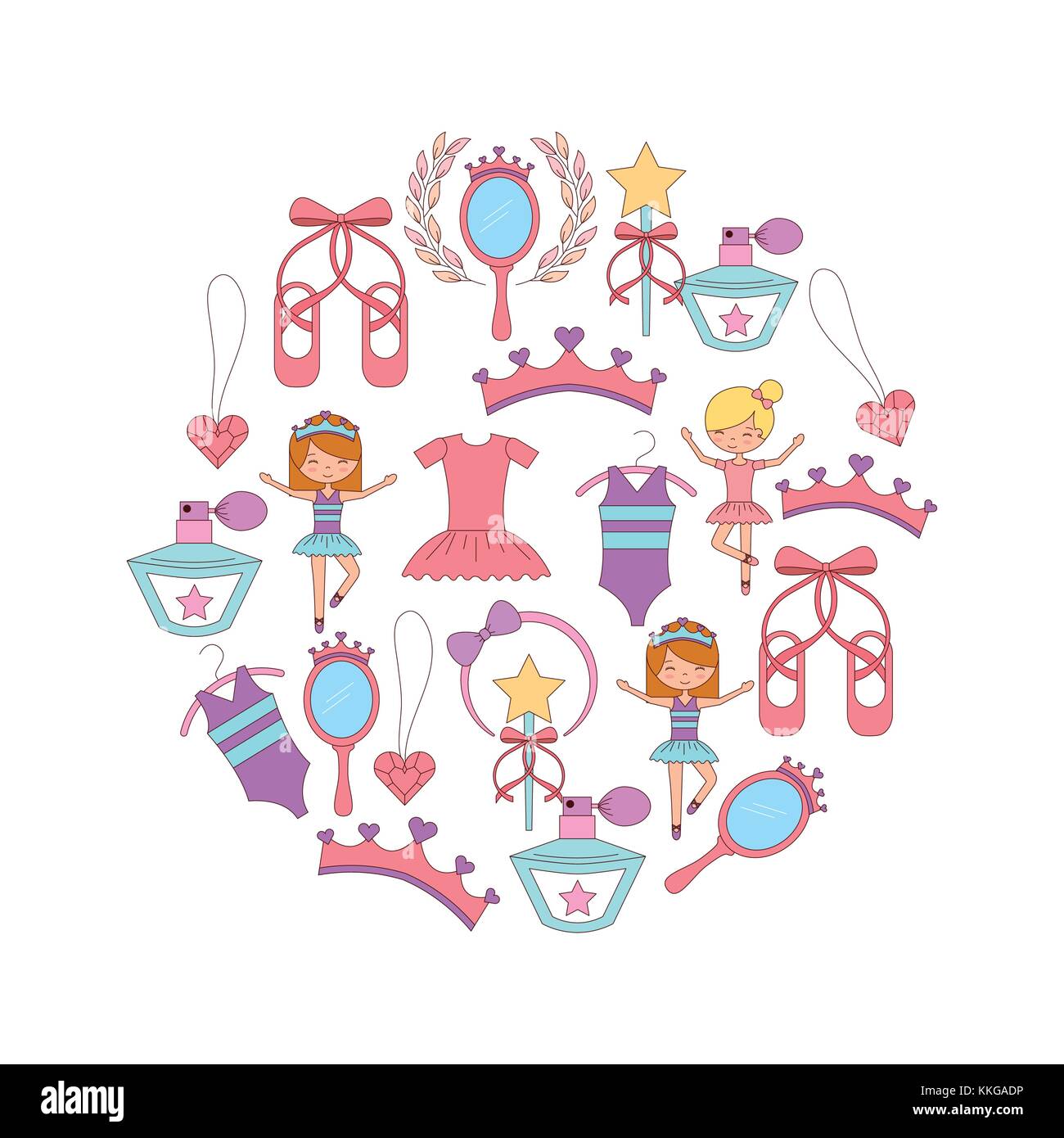 ballet set of dancer things girl ballet dress shoes crown vector ...