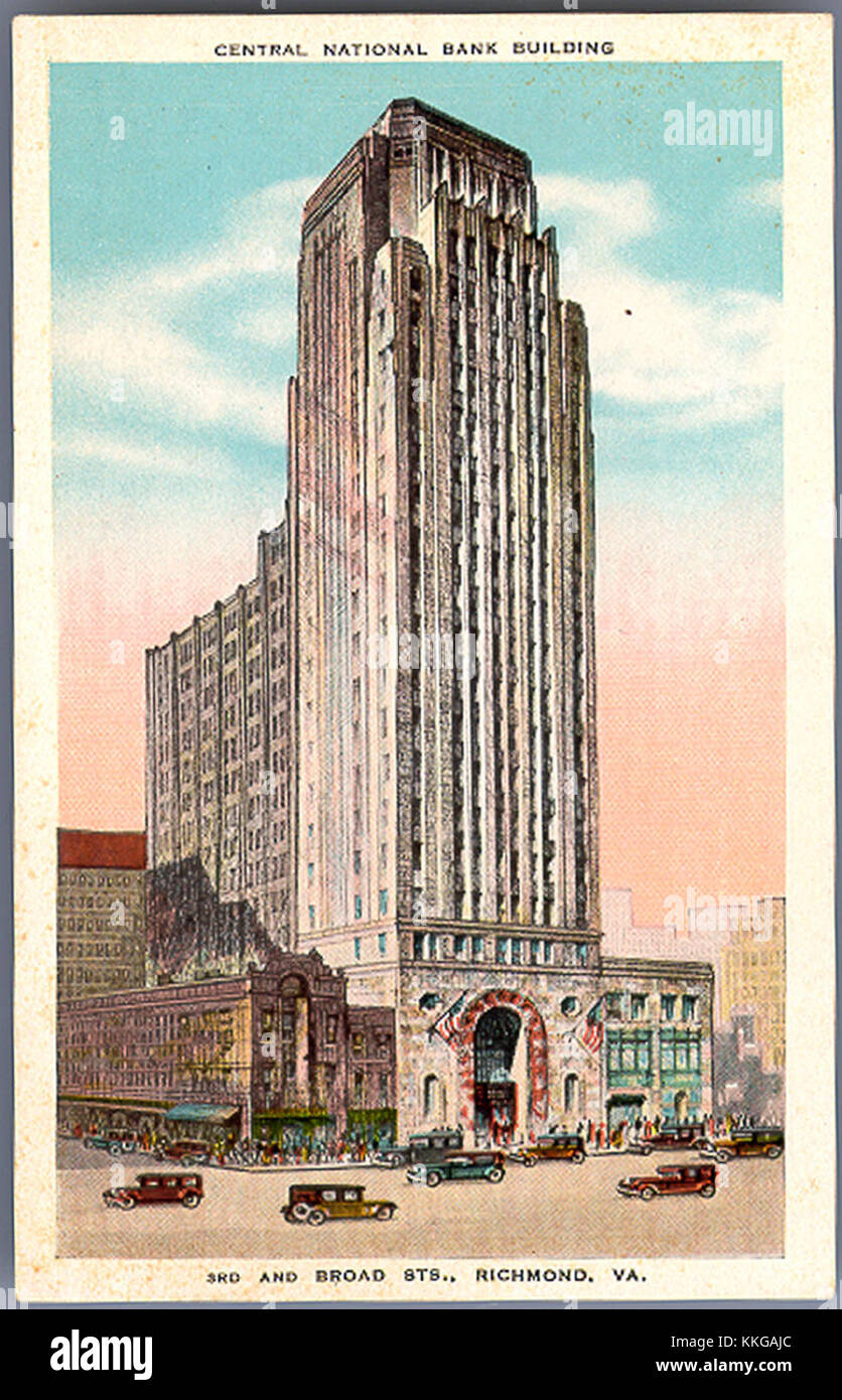 A vintage postcard featuring the Central National Bank building in ...