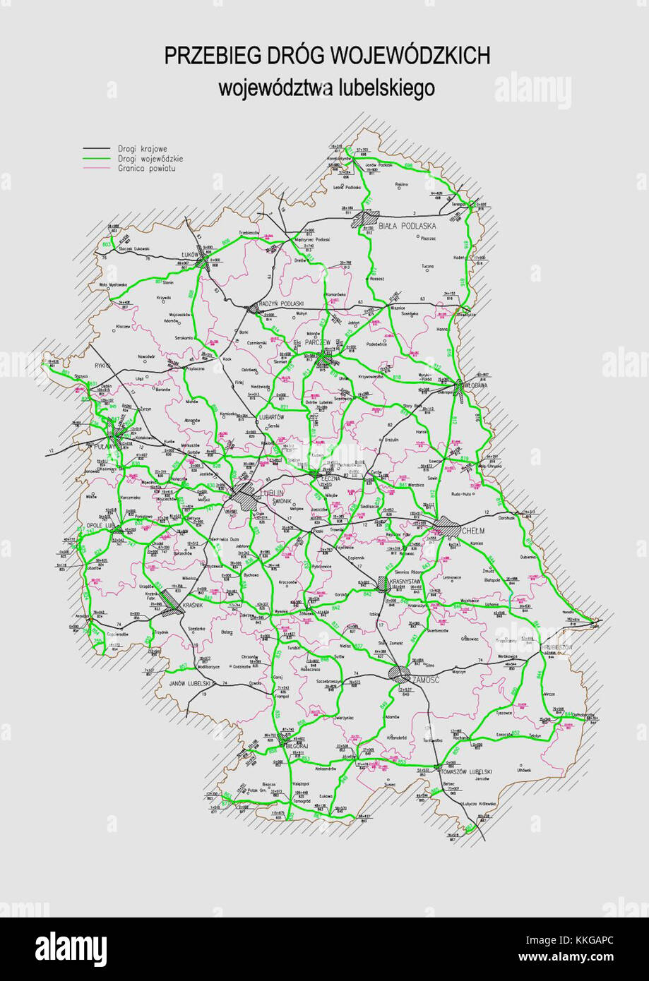 This is a road map of the Lubelskie Voivodeship in Poland, showing the ...