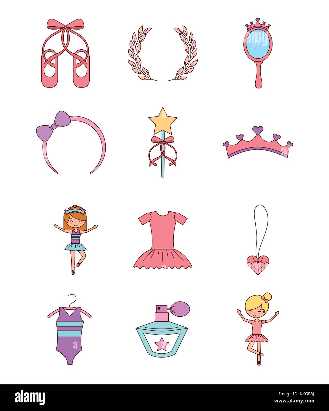 ballet set of dancer things girl ballet dress shoes crown vector ...