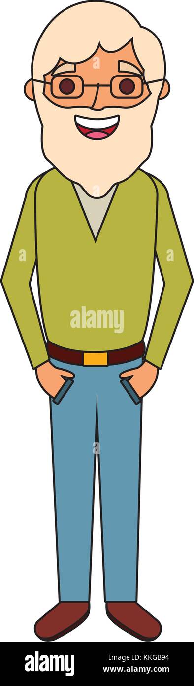 old man grandfather character standing vector illustration Stock Vector ...