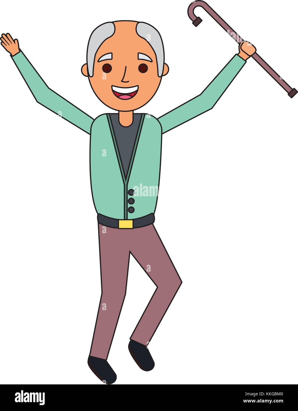 old man happy grandfather hands up character vector illustration Stock ...